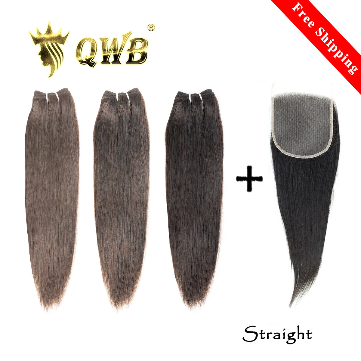 QWB Straight 3 Bundles With 5X5 HD Lace Closure Bundle Deals – Queen ...