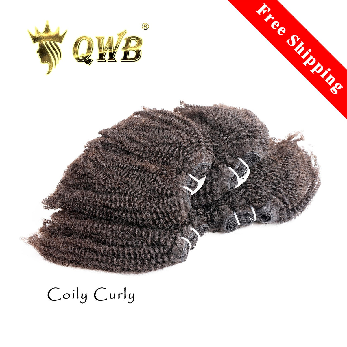 QWB Coily Curly 4 Bundles Deal Brazilian Virgin Hair 14-24 Inches ...